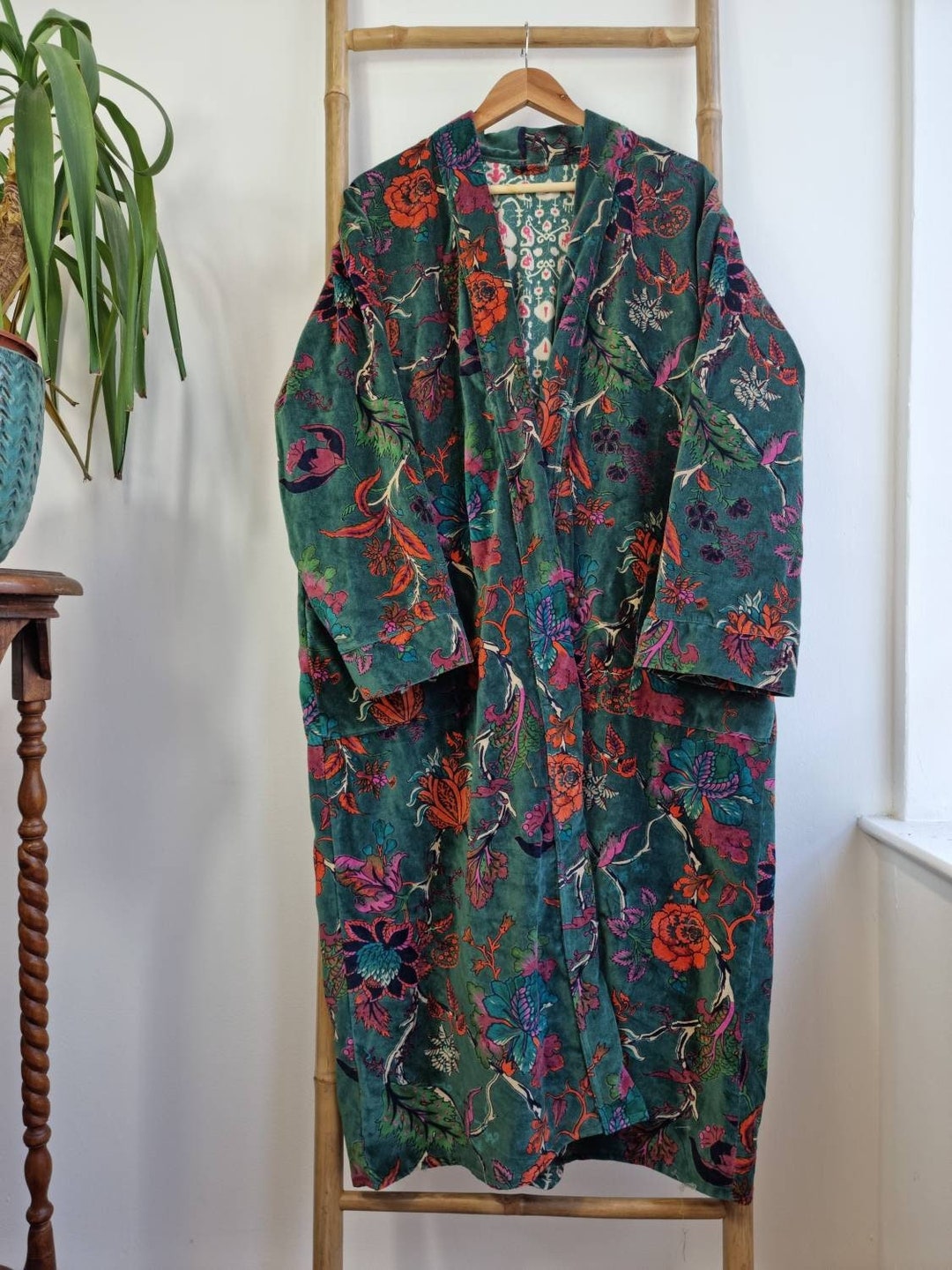 Luxury Velvet House Robe Unisex Kimono Boho Jacket Indian Silk Lined ...