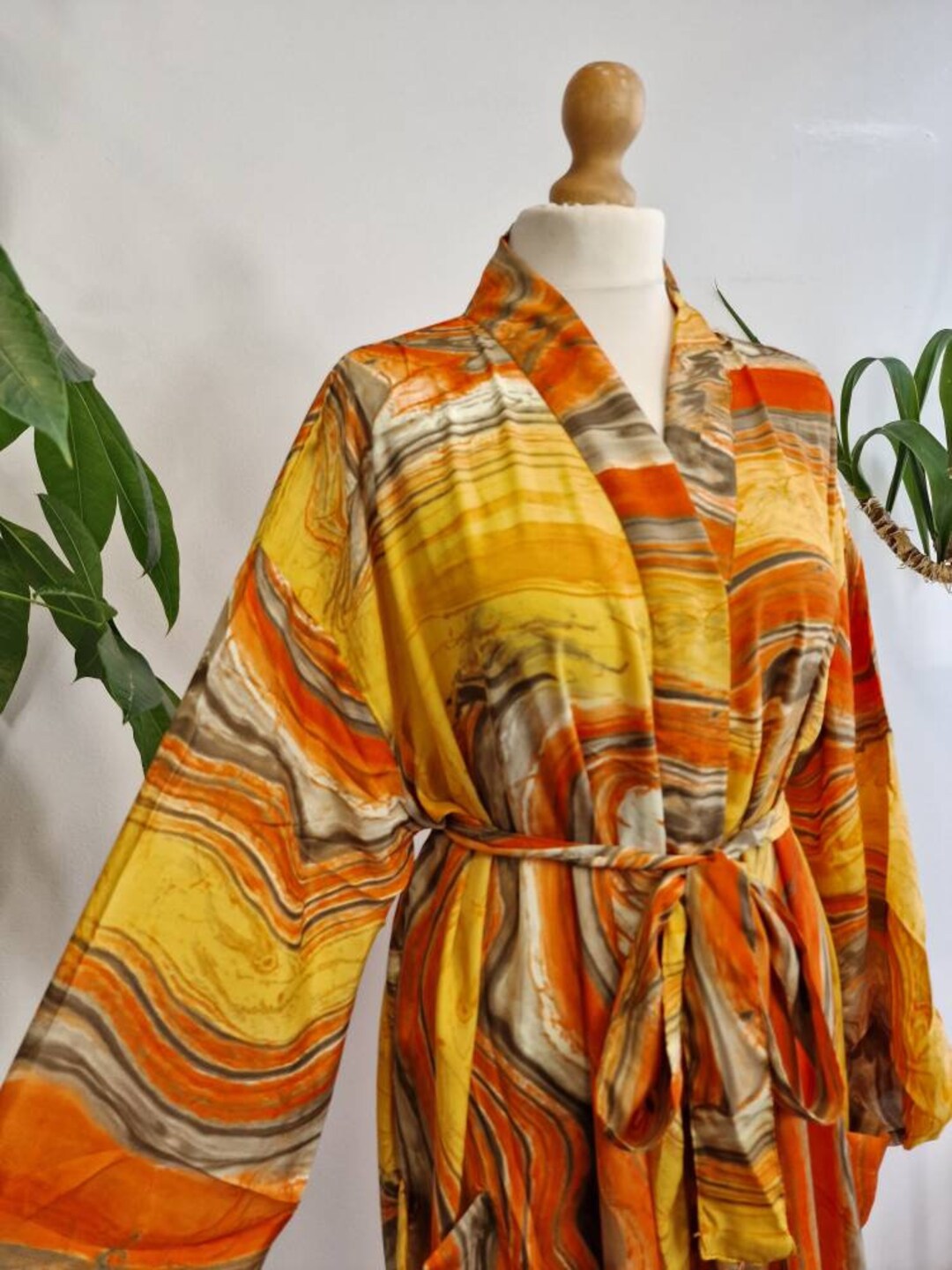 New Silky Sari Boho Kimono Regal House Robe Luxury Lounge Flowy Gown ...