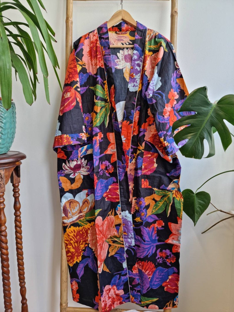 Pure Cotton Handprinted House Robe Summer Kimono Floral - Etsy UK