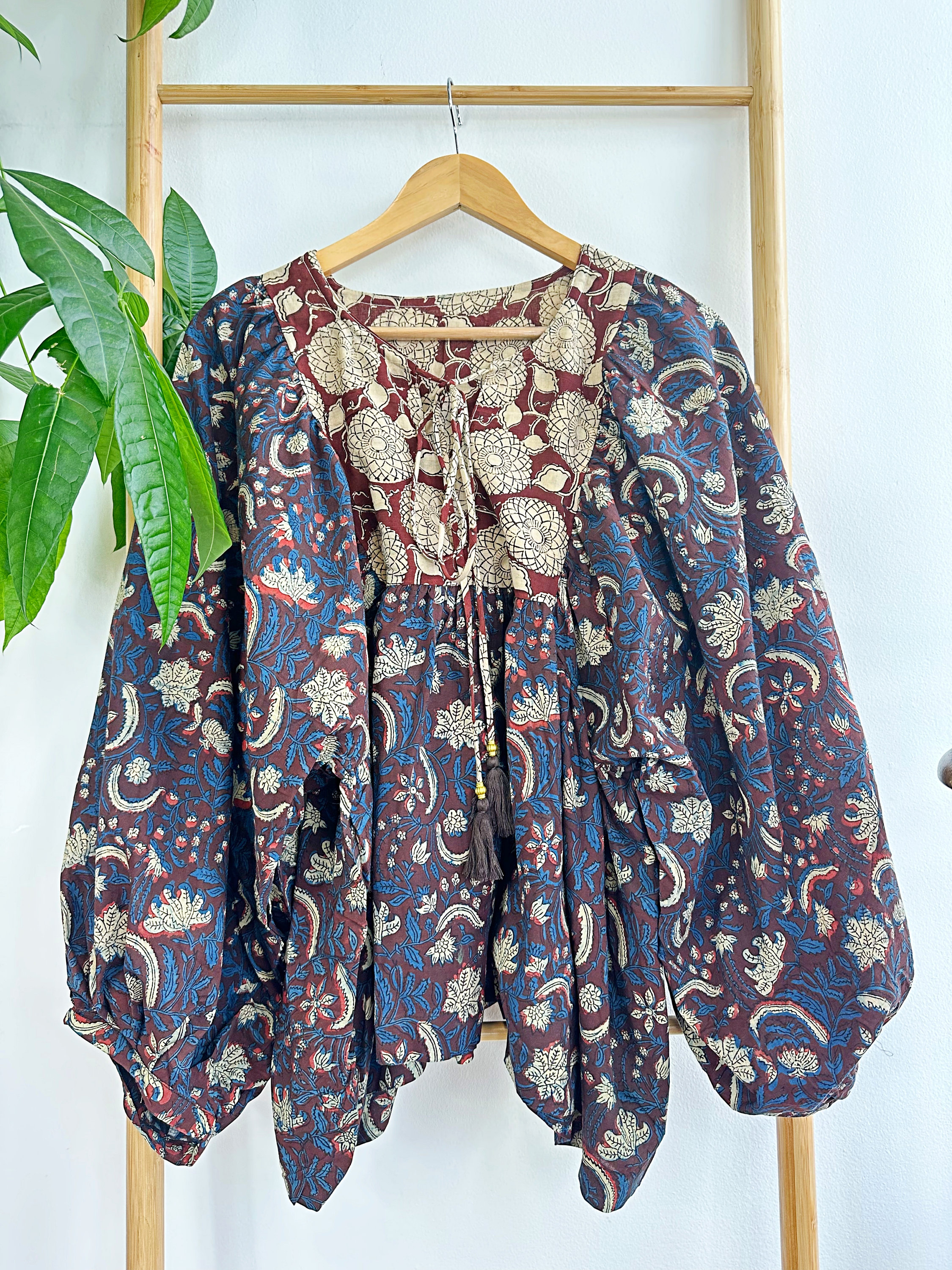 Pure Cotton Earthy Floral Bohemian Blouse Top Indian Bagru Block Print ...
