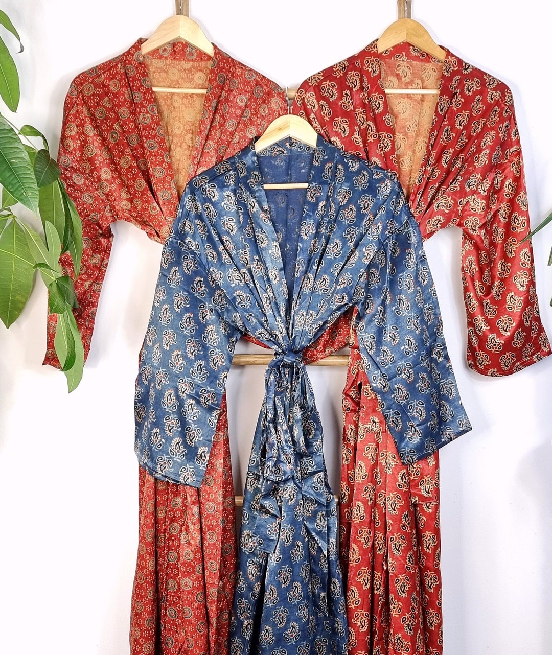 Mashru Silk Kimono Ajrakh Handprinted Luxury Lounge | Indigo Blue Black ...