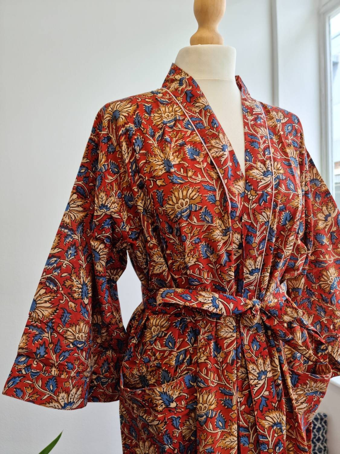 Pure Cotton Handprinted House Robe Summer Kimono Floral | Etsy