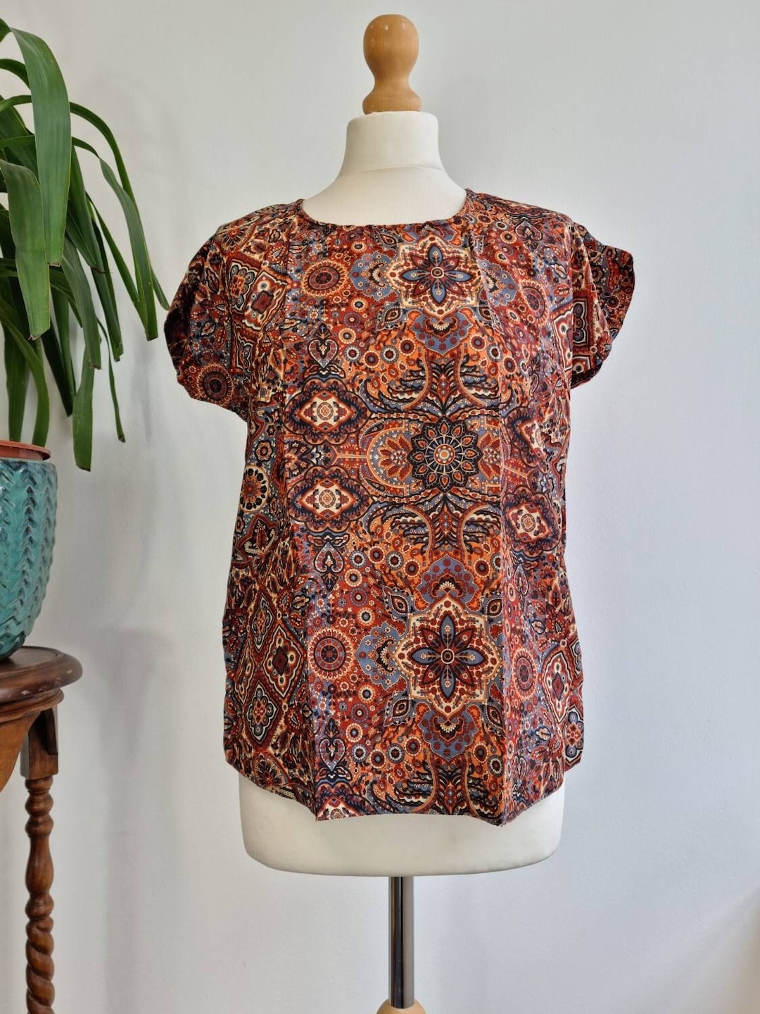 Bohemian Earthy Blouson Silky Blend Easy Casual Boho Women's Top Blouse ...