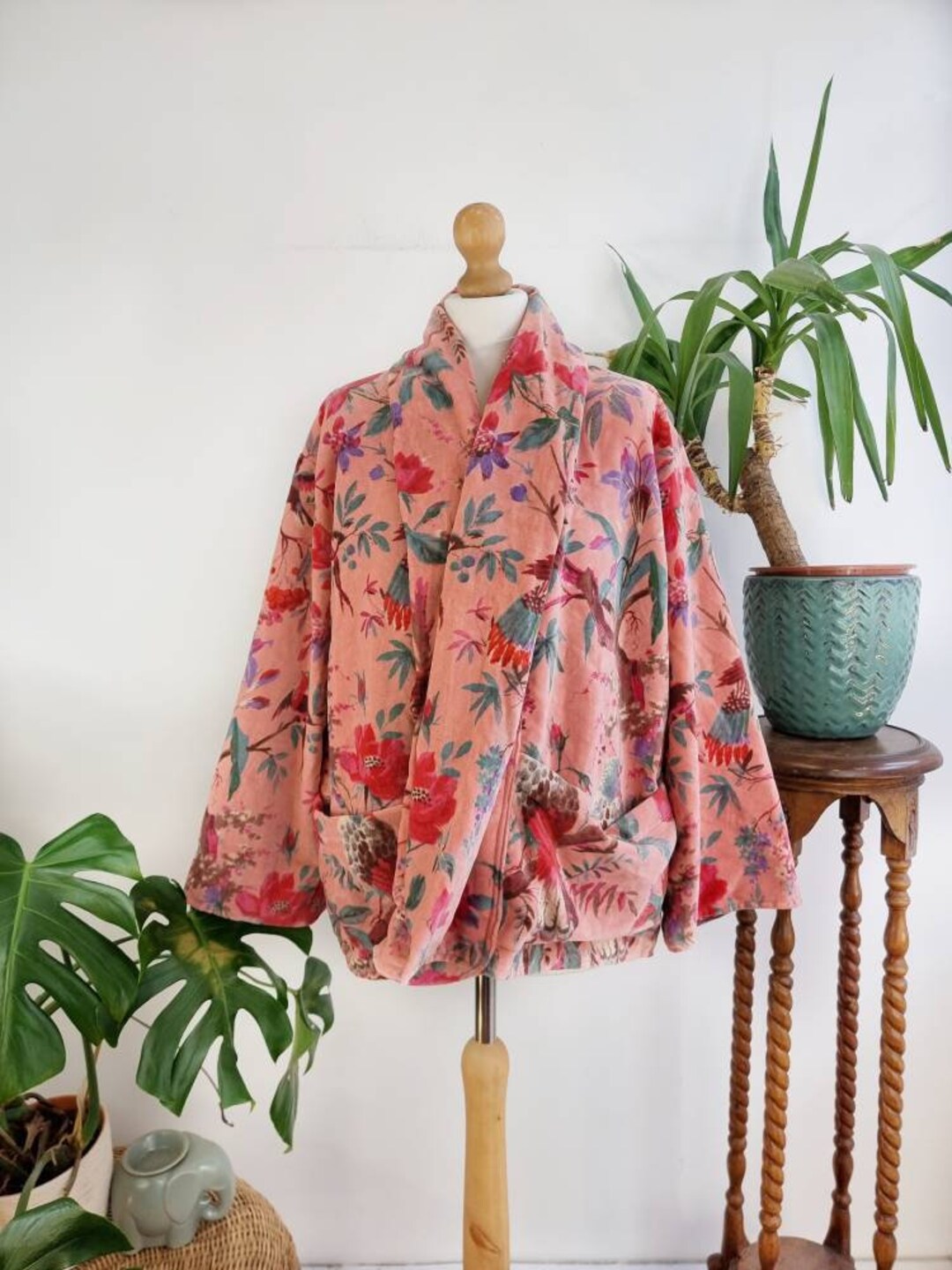 Luxury Velvet Boho Quirky Floral Layer Dinner Chic Coat Bomber Jacket ...