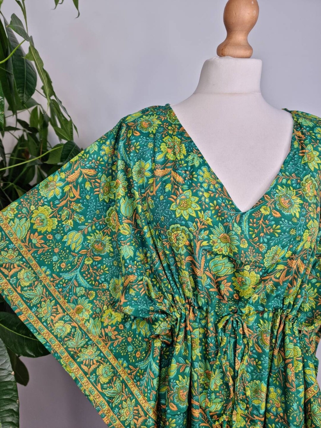 New Silky Blend Kaftan Boho Short Dress Luxury Lounge House Robe Beach ...