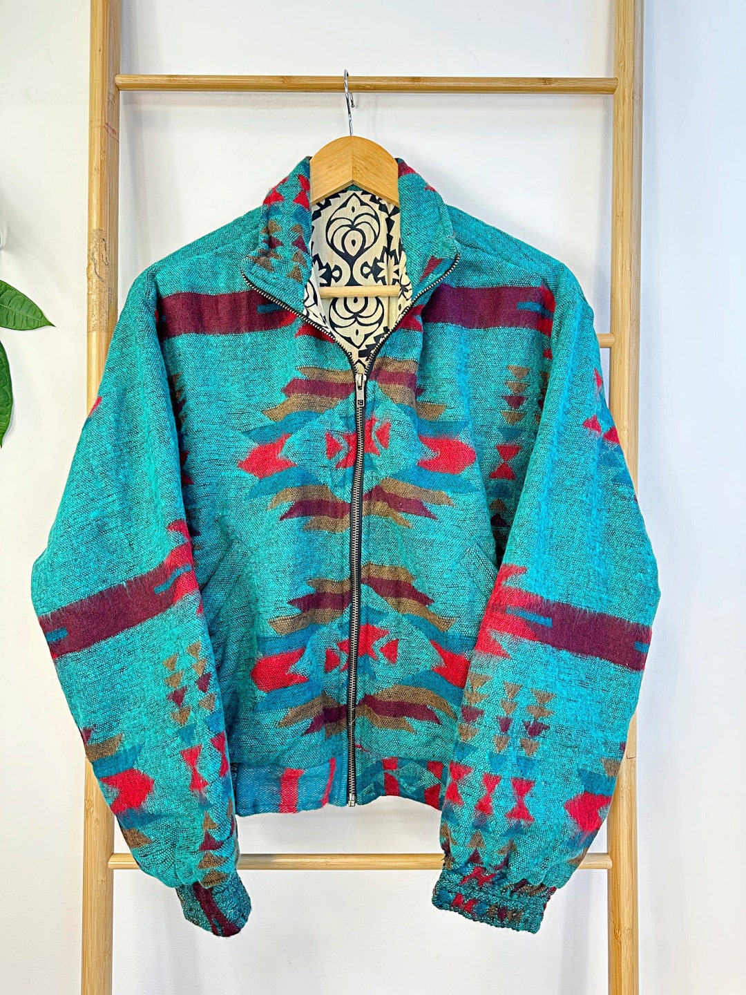 Yak Wool Blend Geometric Bomber Bolero Warm Cosy Jacket Brick Autumn ...