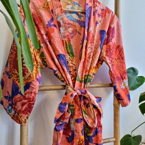 Pure Cotton Handprinted House Robe Summer Kimono | Floral Beach Coverup ...