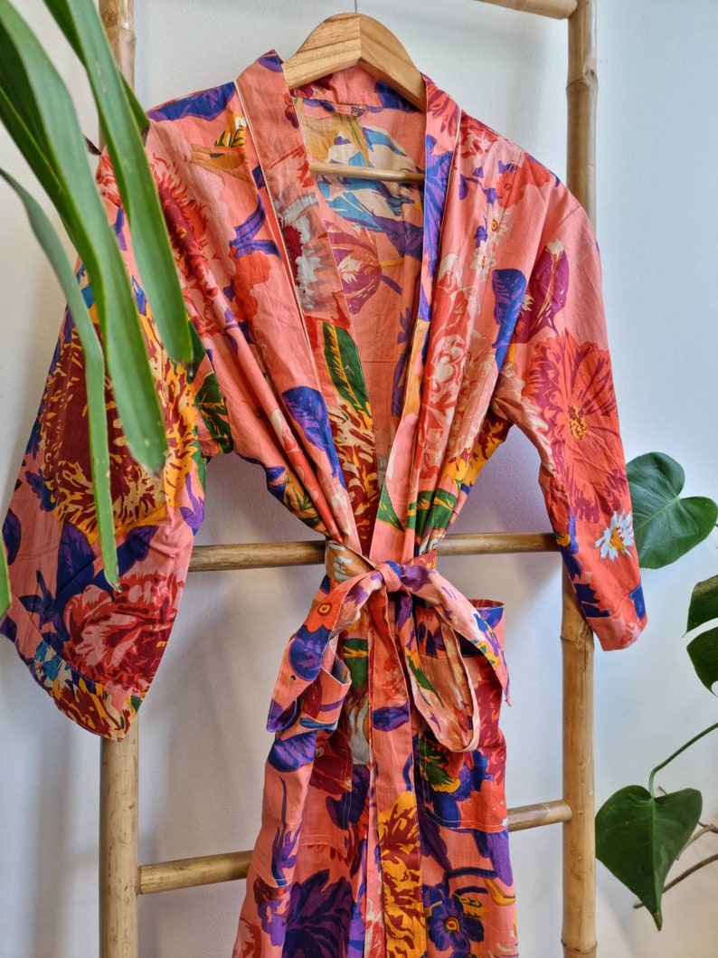 Pure Cotton Handprinted House Robe Summer Kimono Floral - Etsy UK