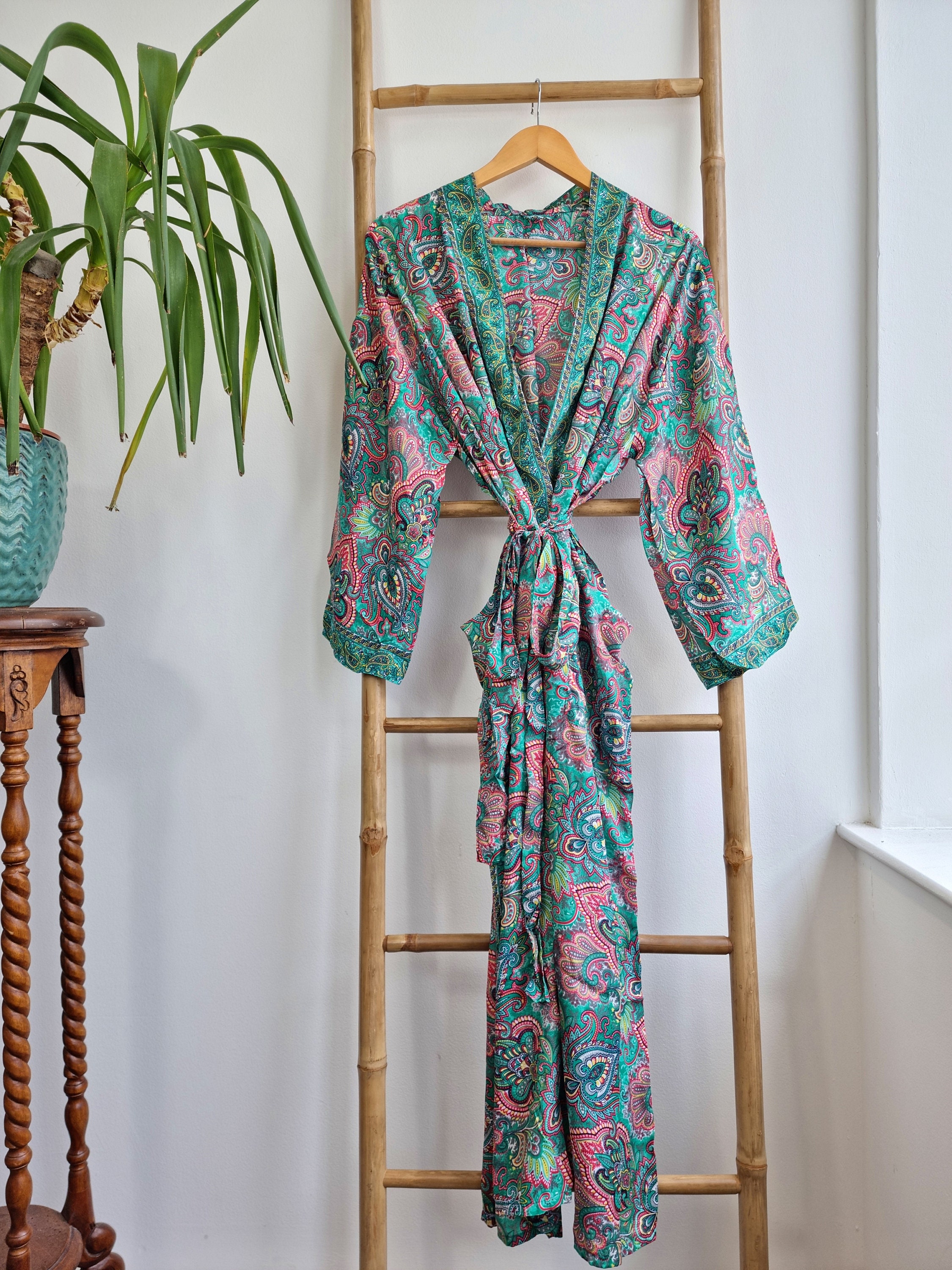 New Silky Sari Boho Kimono Regal House Robe - Luxury Lounge Digital ...