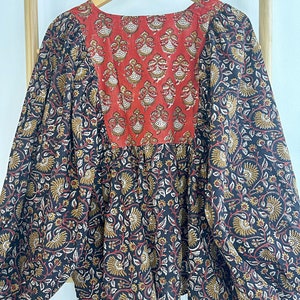 Pure Cotton Earthy Floral Bohemian Blouse Top Indian Bagru Block Print ...