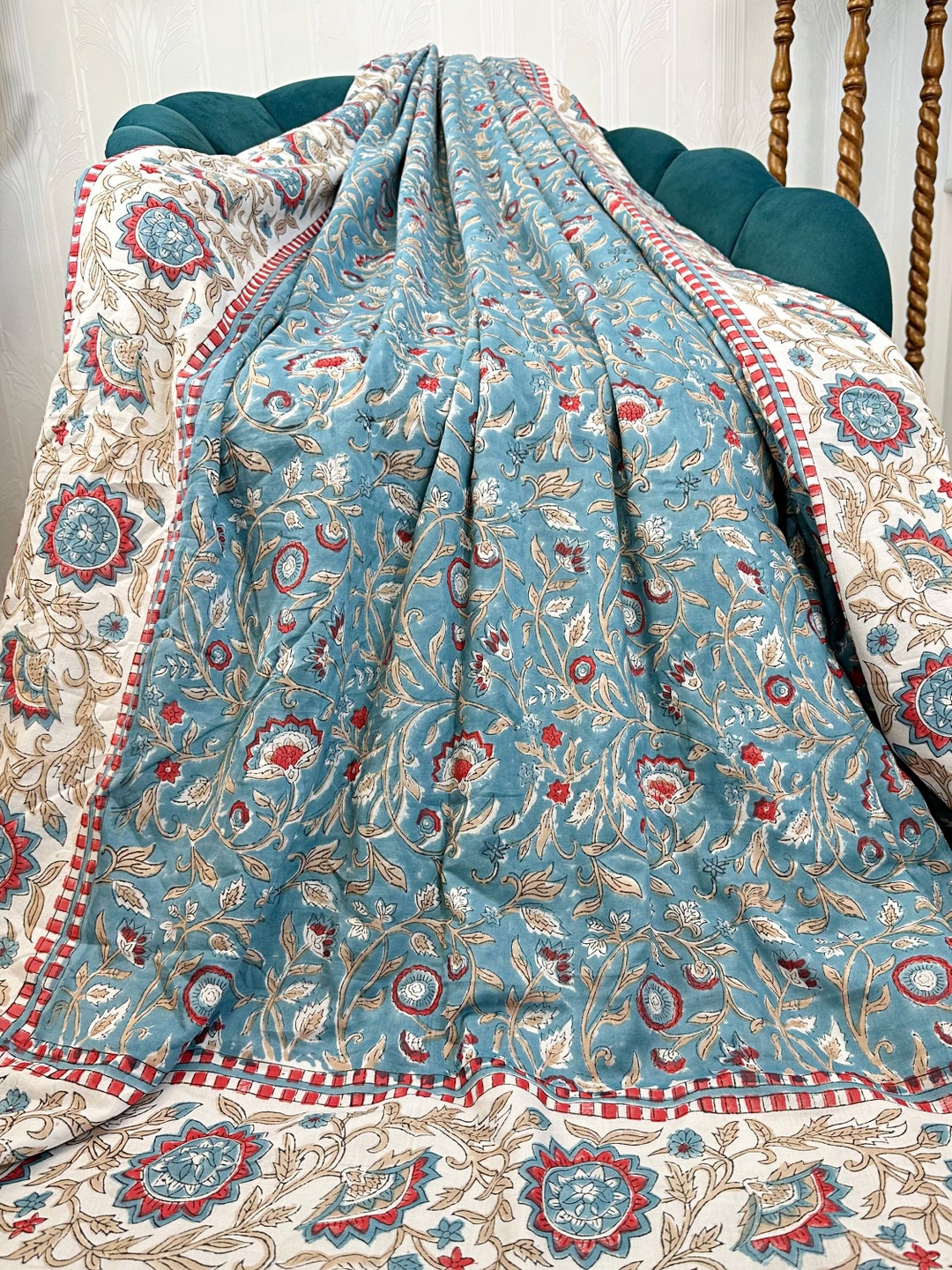 Pure Soft Cotton Indian Floral Dohar Reversible Bed/sofa Throw Summer ...