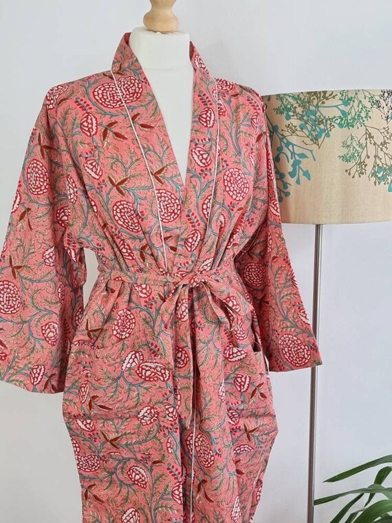 Pure Cotton Handprinted House Robe Summer Kimono Floral | Etsy