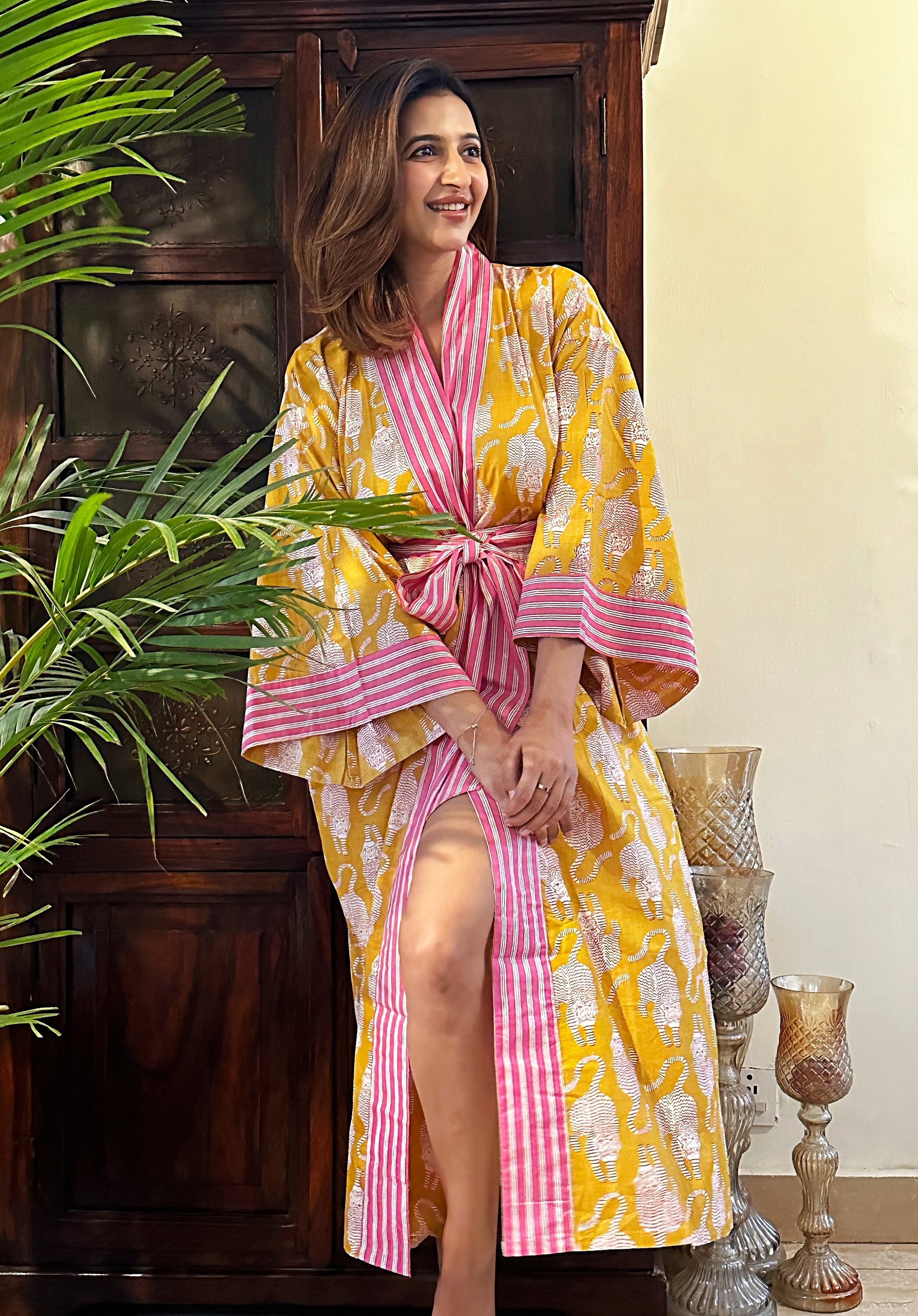 Pure Cotton Indian Block Printed House Robe Summer Kimono Beach Coverup ...