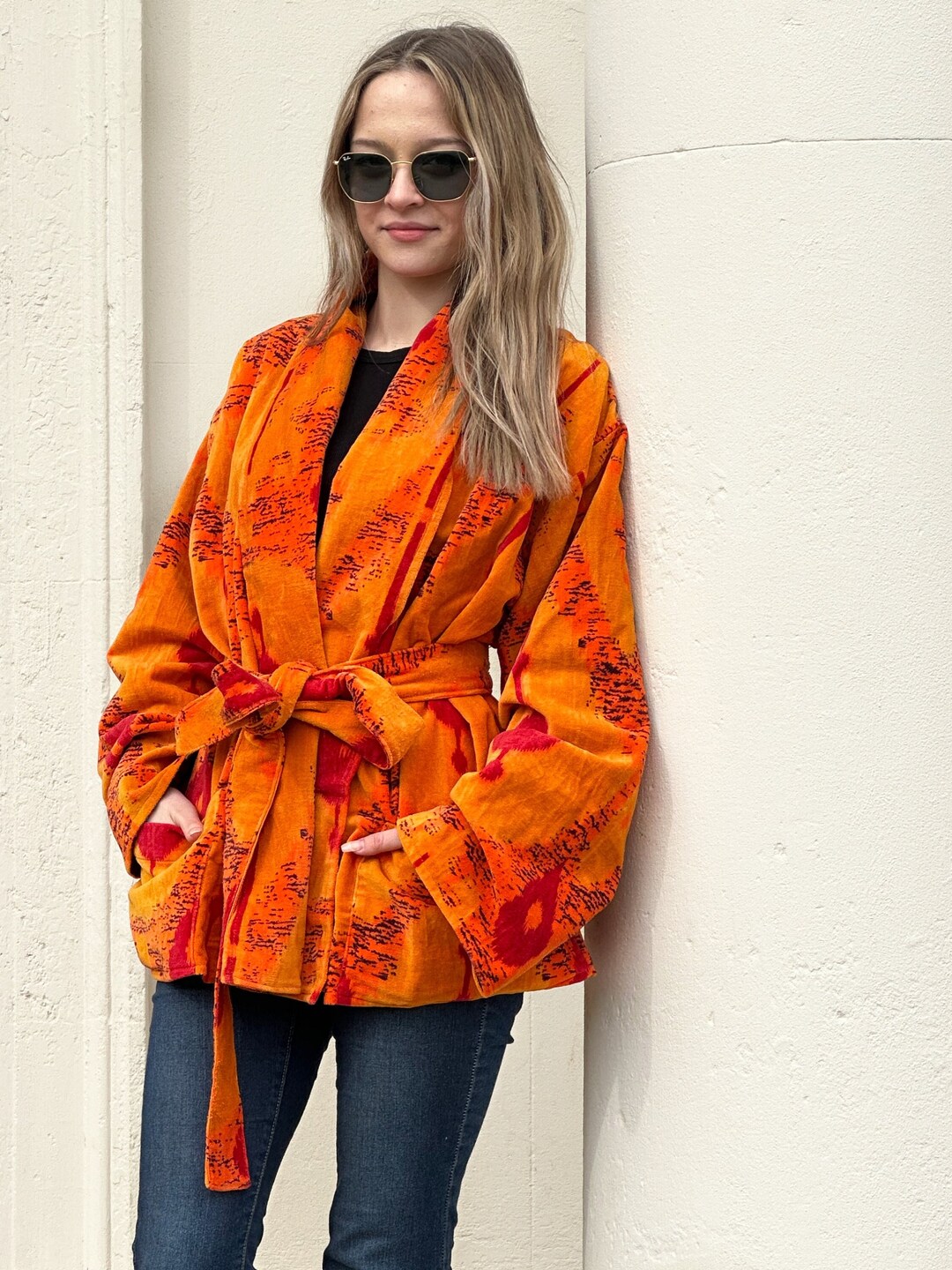 Luxury Velvet Boho Quirky Floral Layer Dinner Chic Coat Bomber Jacket ...