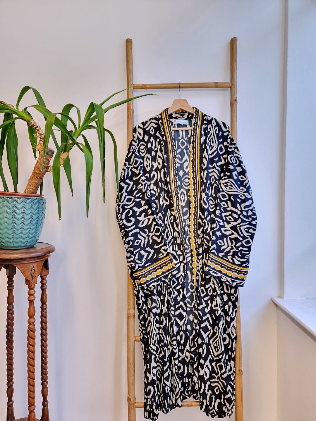 Men's Silky Luxury Boho Kimonos Man House Beach Artist Robe- Digital ...