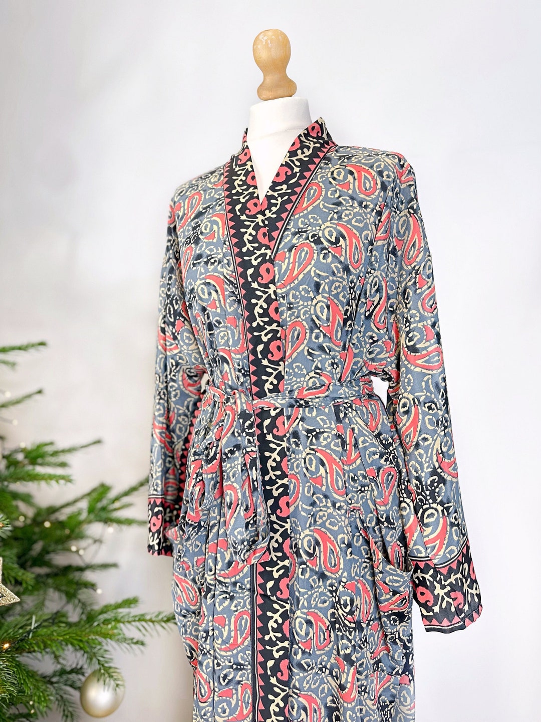 New Silky Sari Boho Kimono Regal House Robe Luxury Lounge Flowy Gown ...