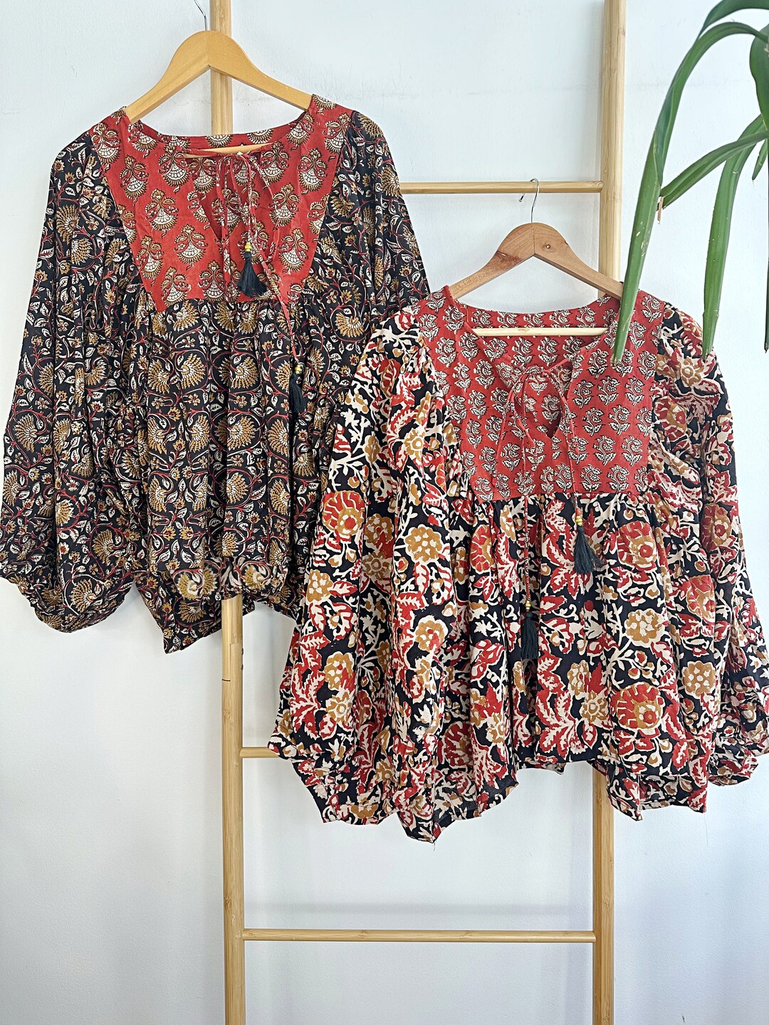Pure Cotton Earthy Floral Boho Blouse Top Indian Bagru Block Print ...