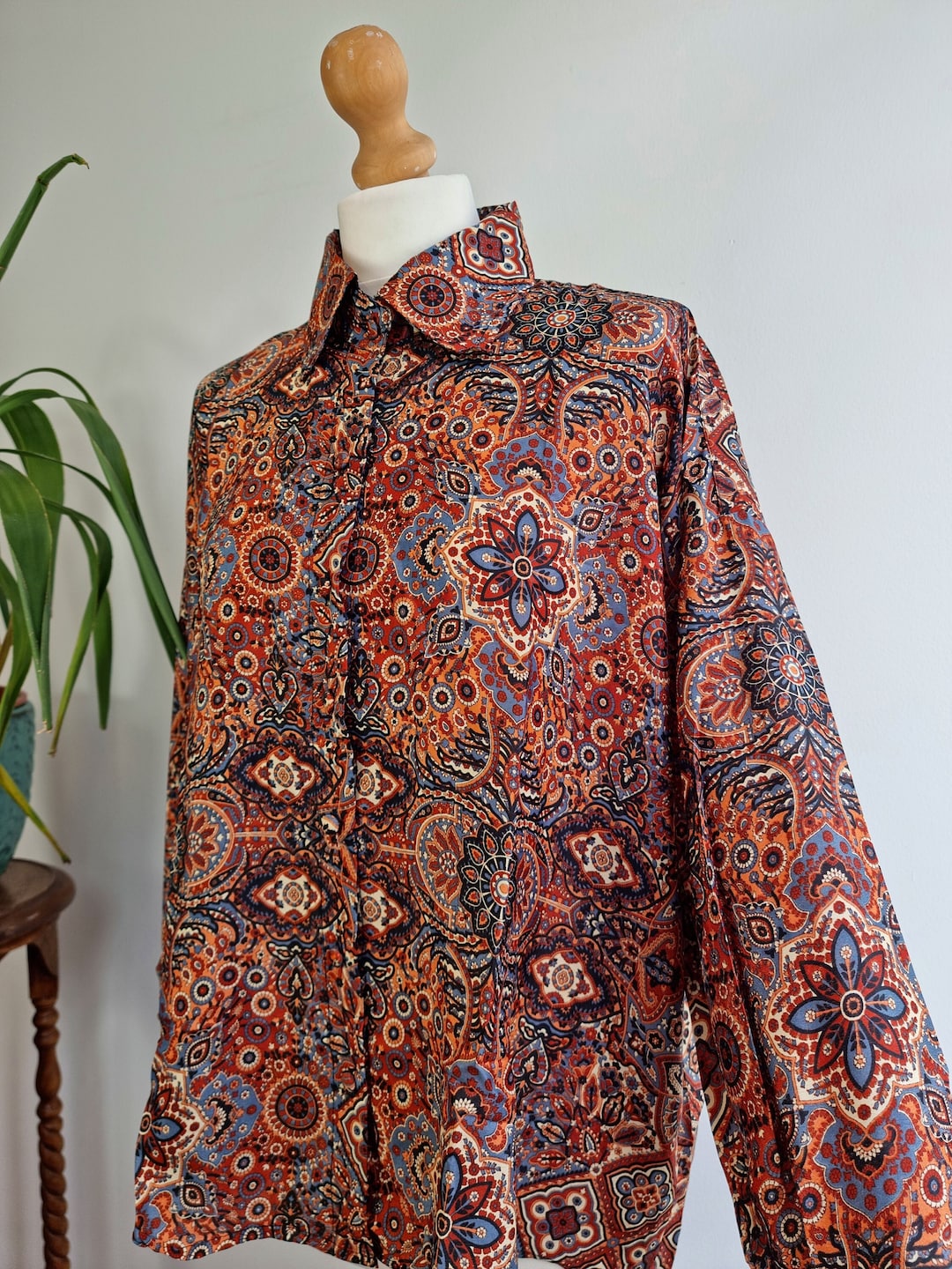 Bohemian Earthy Blouson Silky Blend Shirt Easy Casual Boho Women's Top ...