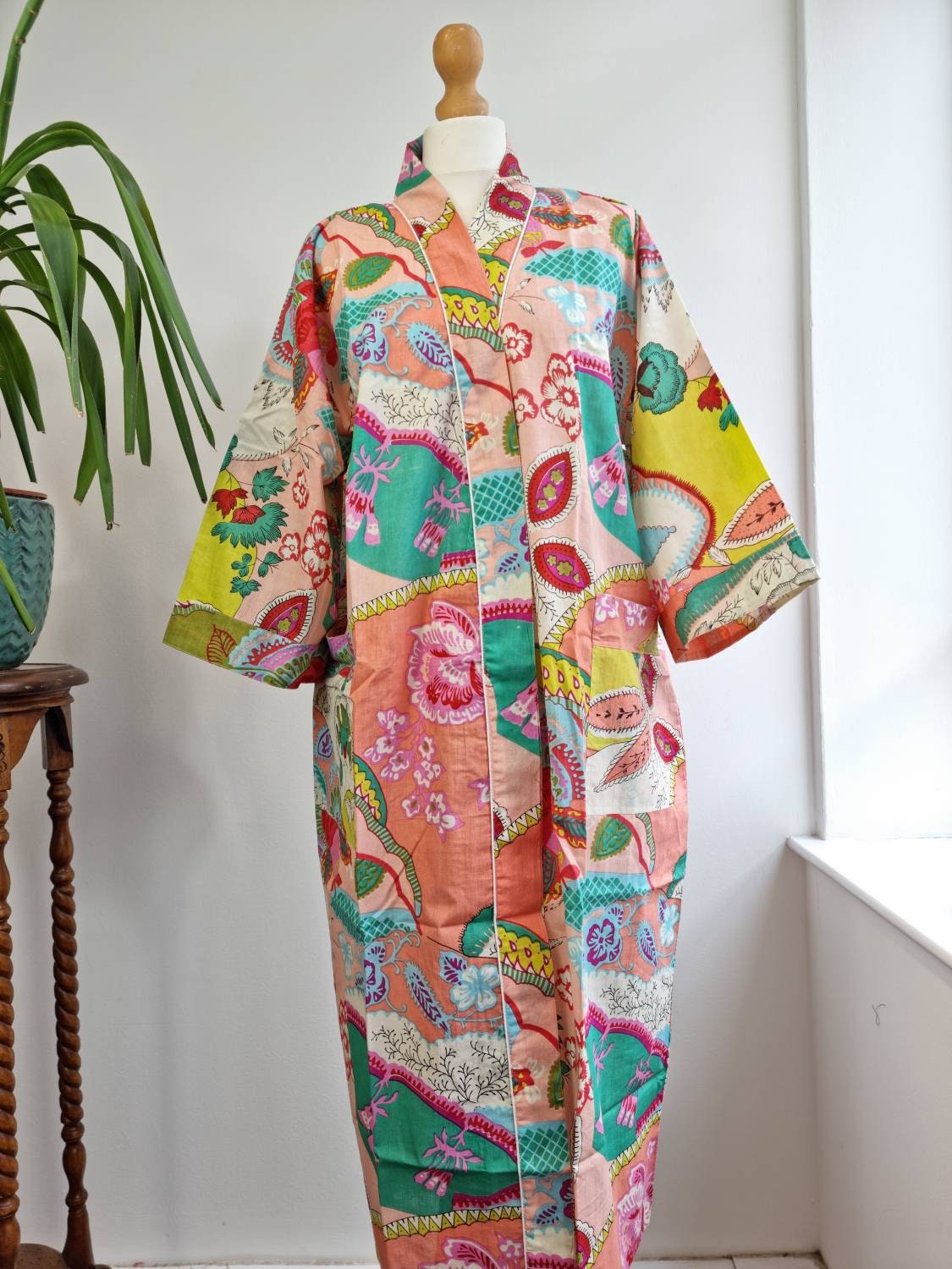 Pure Cotton Handprinted House Robe Summer Kimono Floral - Etsy