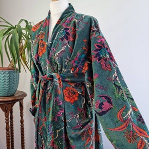 Luxury Velvet House Robe Unisex Kimono Boho Jacket Indian Silk Lined ...