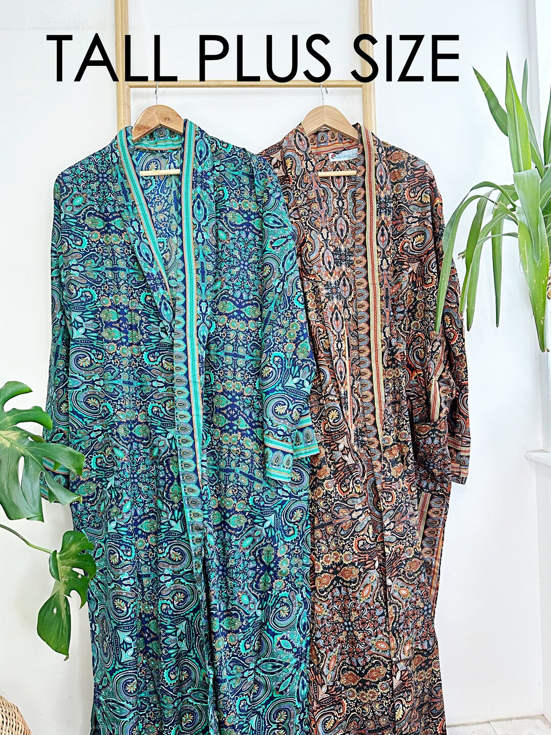 Tall Men's Silky Boho Kimonos Man House Beach Artist Robe - Aqua Sea ...