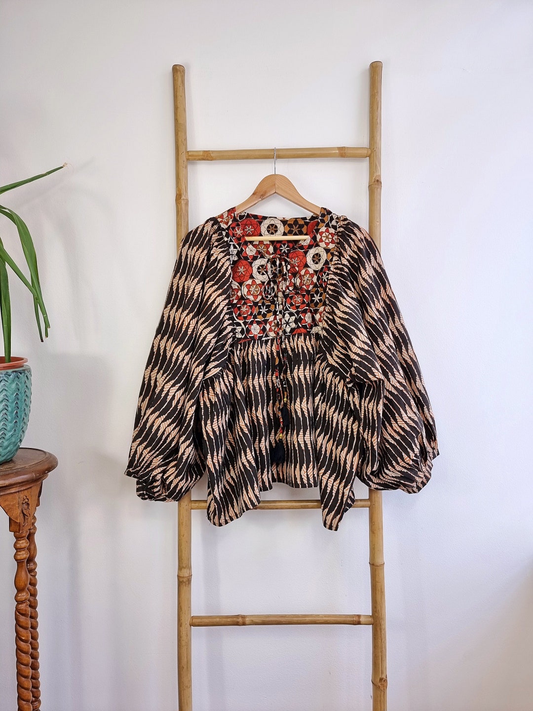 Pure Cotton Earthy Floral Bohemian Blouse Top Indian Bagru Block Print ...