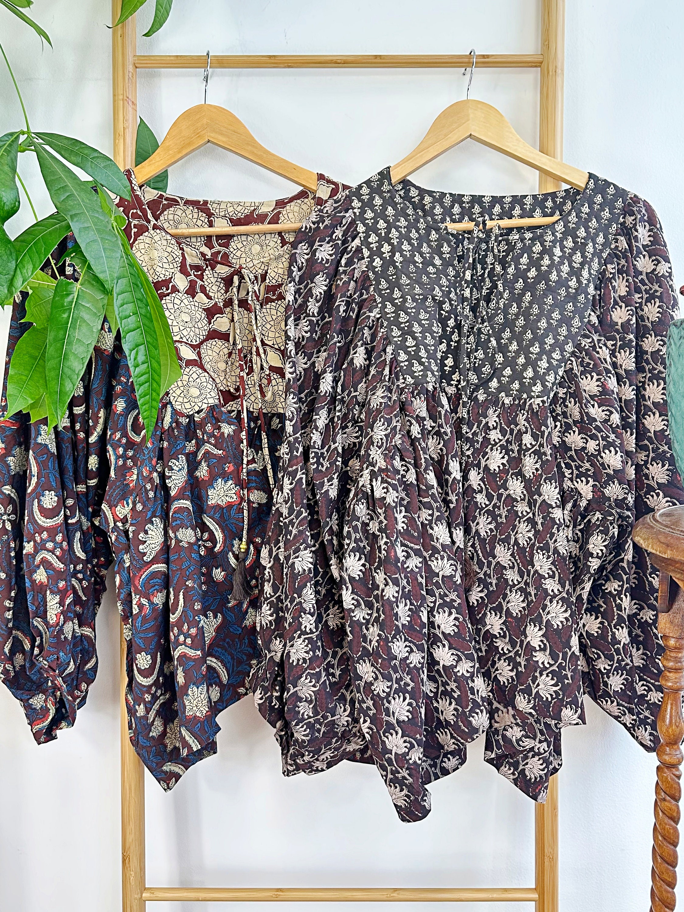 Pure Cotton Earthy Floral Bohemian Blouse Top Indian Bagru Block Print ...