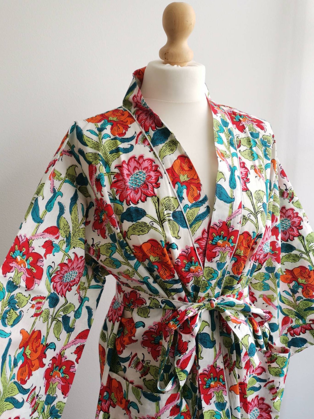 Pure Cotton Handprinted House Robe Summer Kimono | Floral Beach Coverup ...