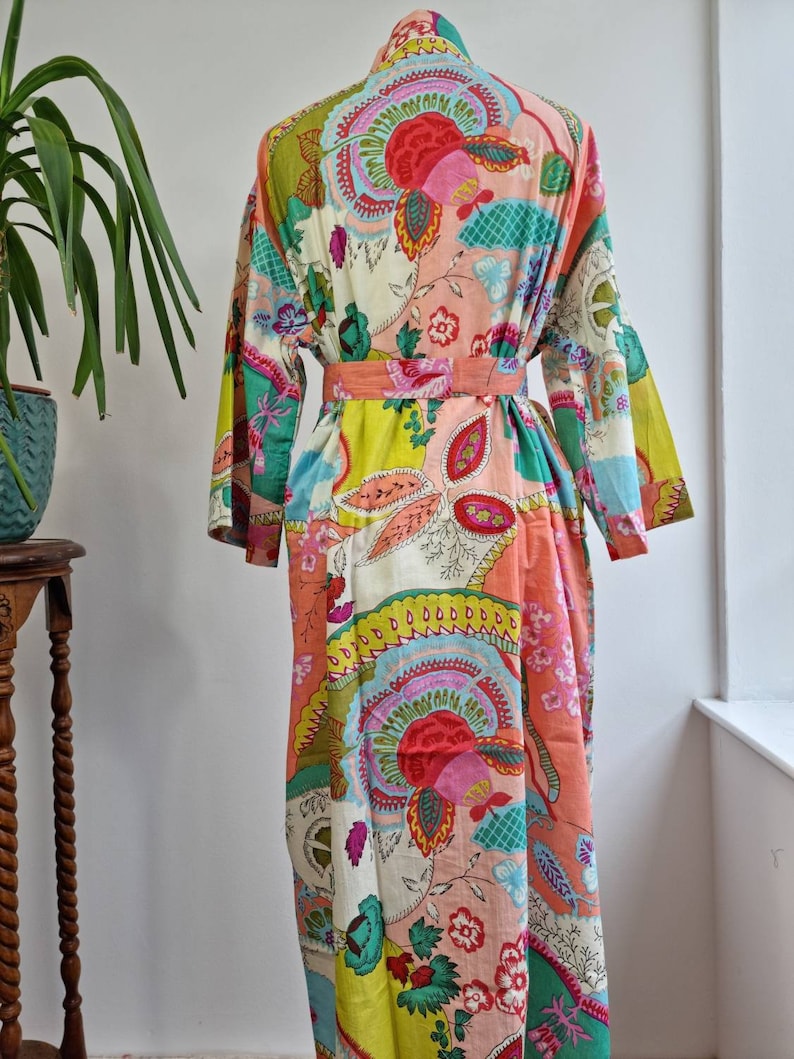 Pure Cotton Handprinted House Robe Summer Kimono Floral - Etsy