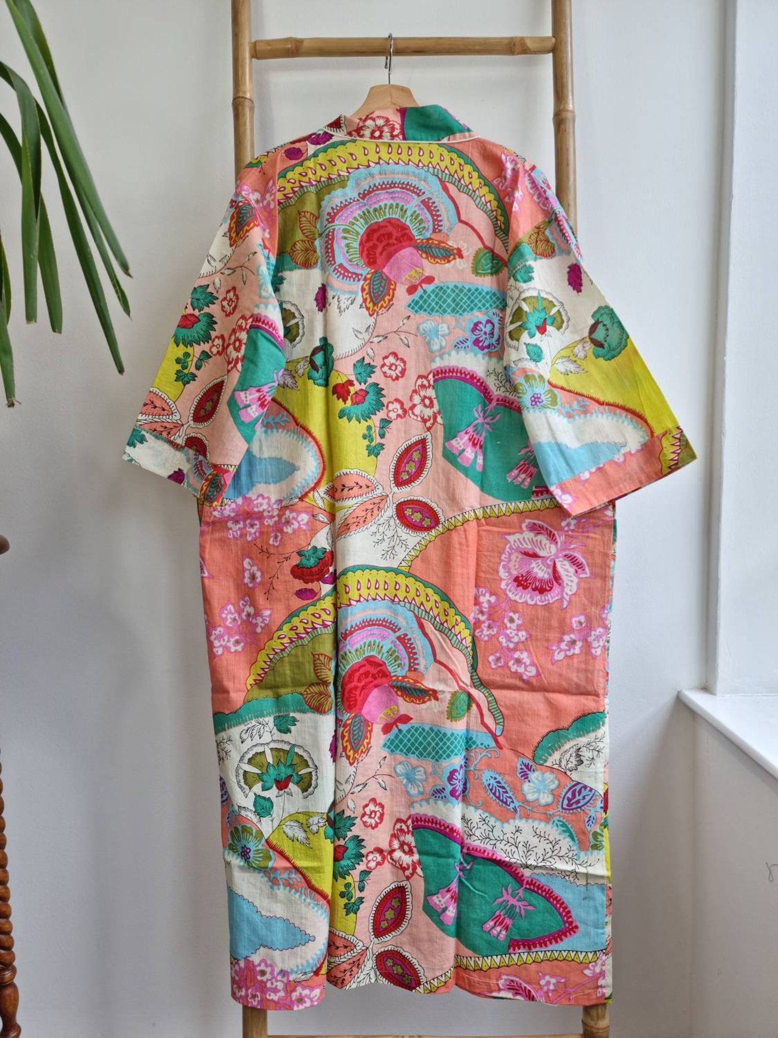 Pure Cotton Handprinted House Robe Summer Kimono Floral Beach quirky ...