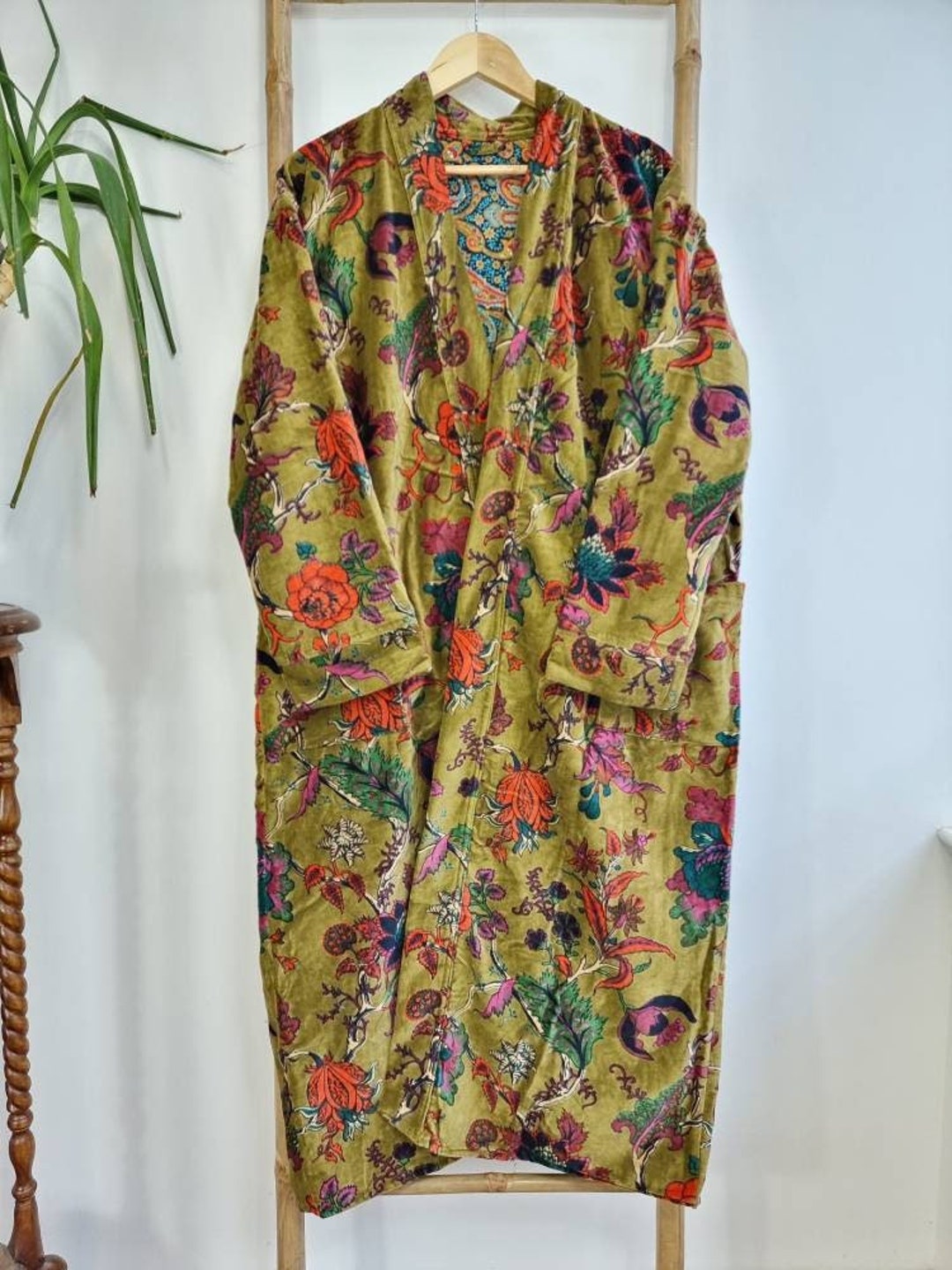 Luxury Velvet House Robe Unisex Kimono Boho Jacket Reversible Indian ...