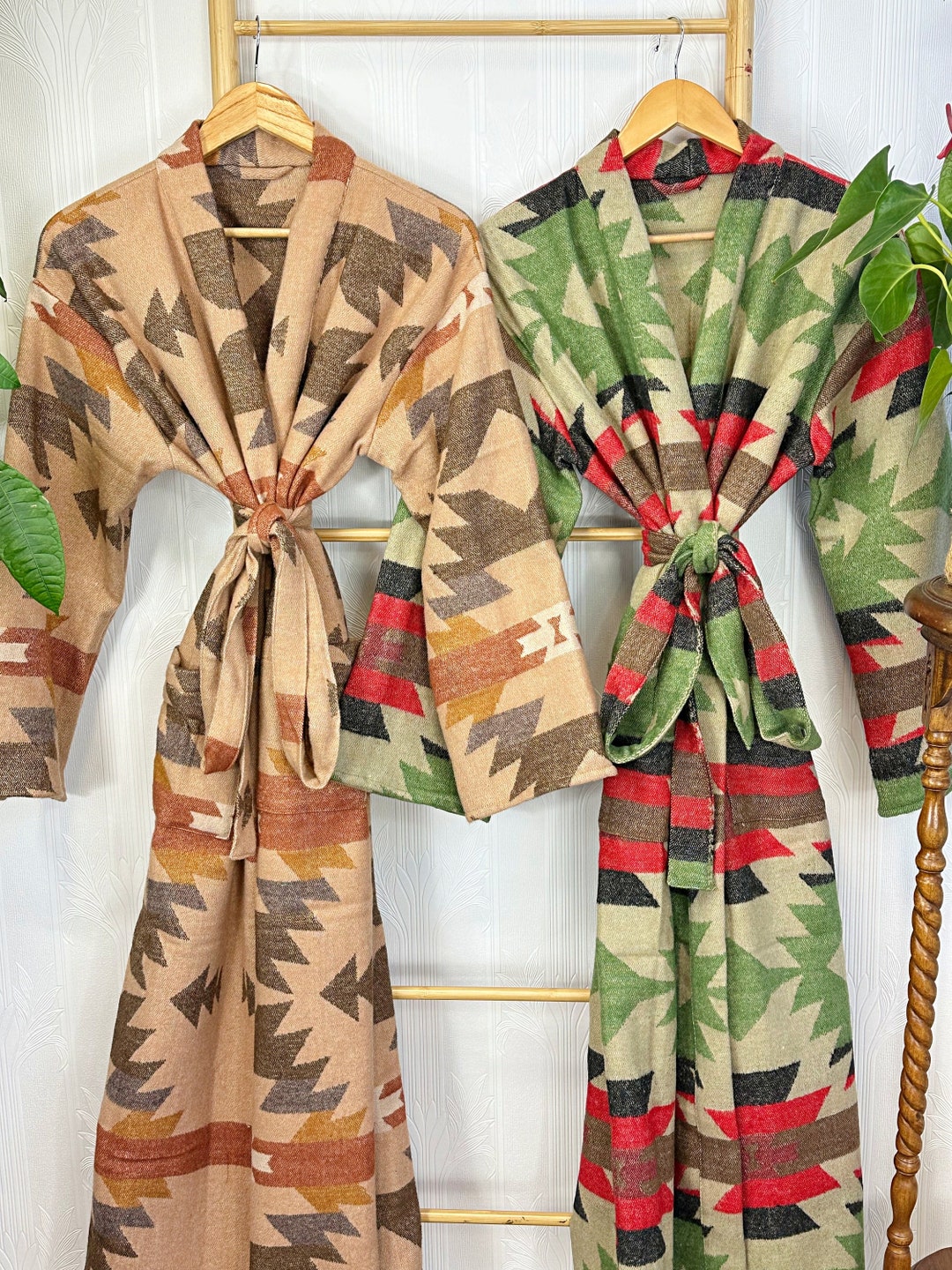Unisex Yak Wool Blend Floral Kimono/robe | Regal Urban Beige Cream ...