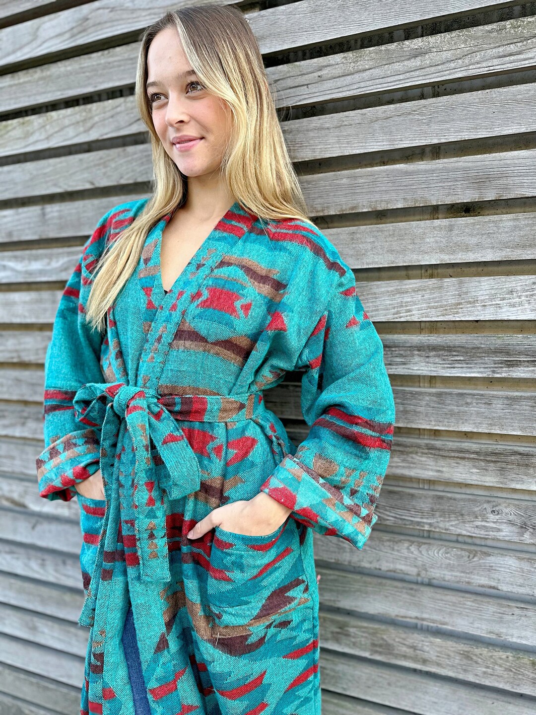 Unisex Yak Wool Blend Warm Cosy Kimono/robe – Regal Ocean Aqua Slated ...