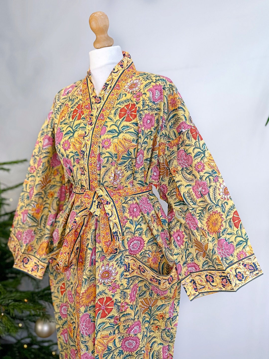 Pure Cotton Handprinted House Robe Botanical Kimono - Gardenia Floral ...