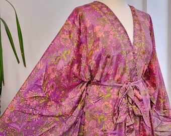 New Silky Sari Boho Kimono Regal House Robe - Luxury Lounge Digital ...