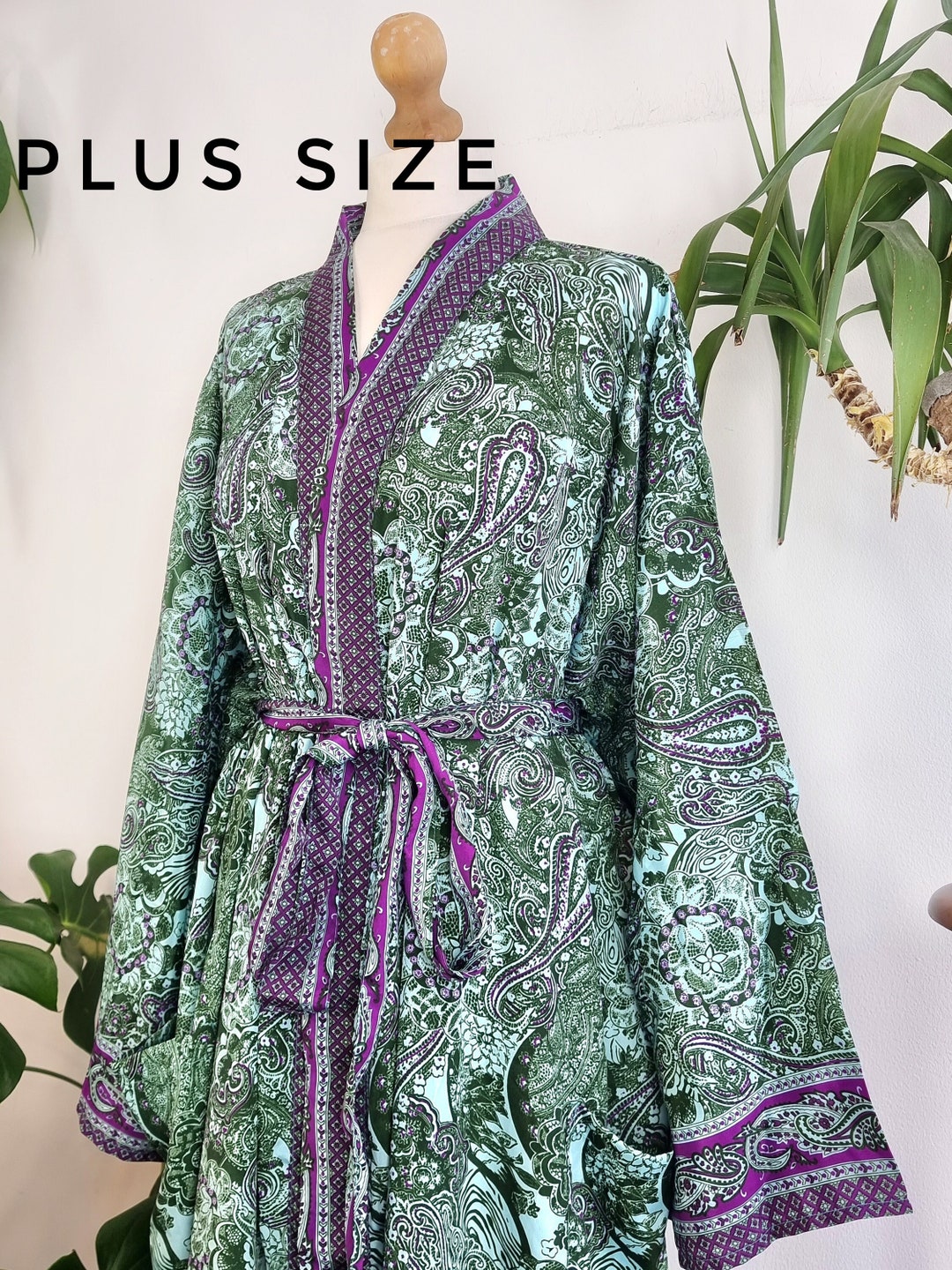 Plus Size Boho Kimono Regal House Robe - Luxury Lounge Digital Print ...