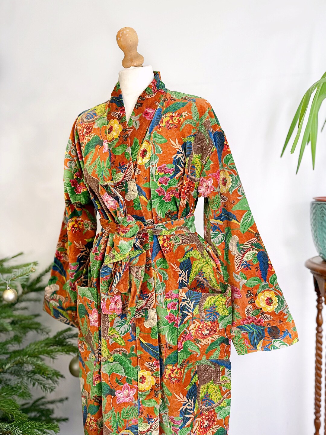 Luxury Velvet House Robe Unisex Kimono Boho Jacket Reversible Indian ...