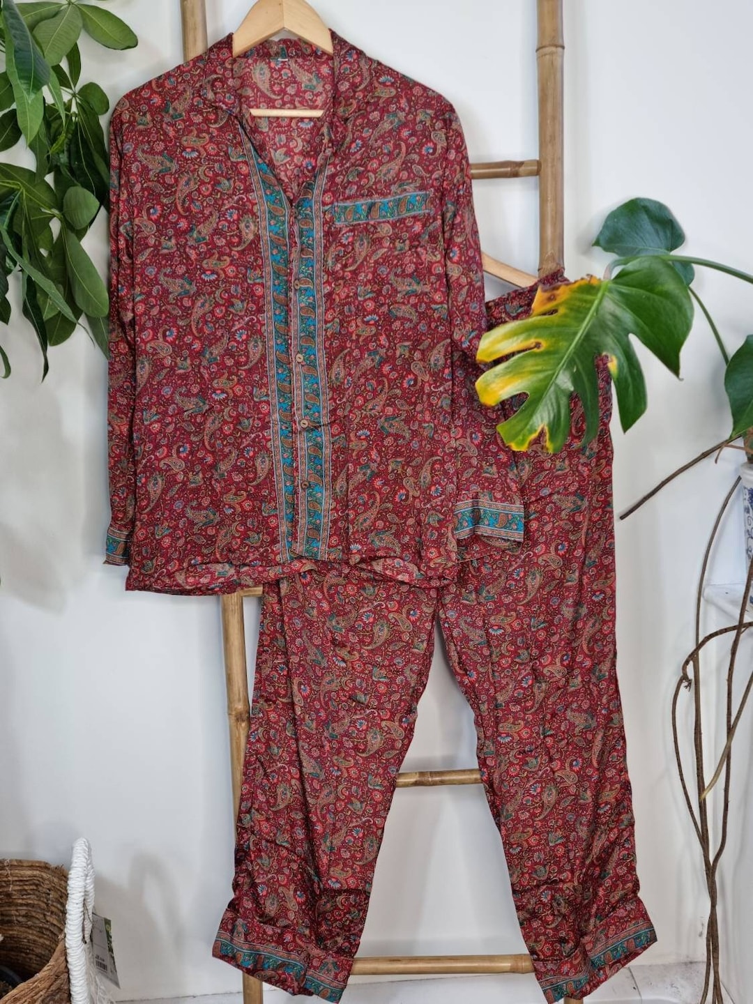 New Silky Sari Pyjama Set Night Suit Sleep Wear Luxury Lounge Boho ...