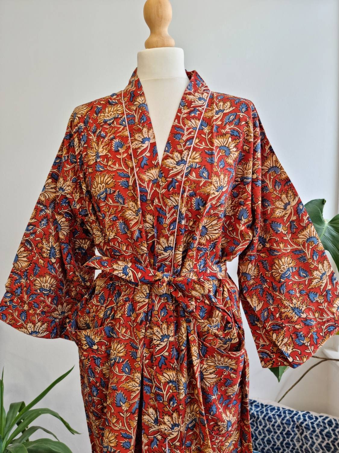 Pure Cotton Handprinted House Robe Summer Kimono Floral | Etsy