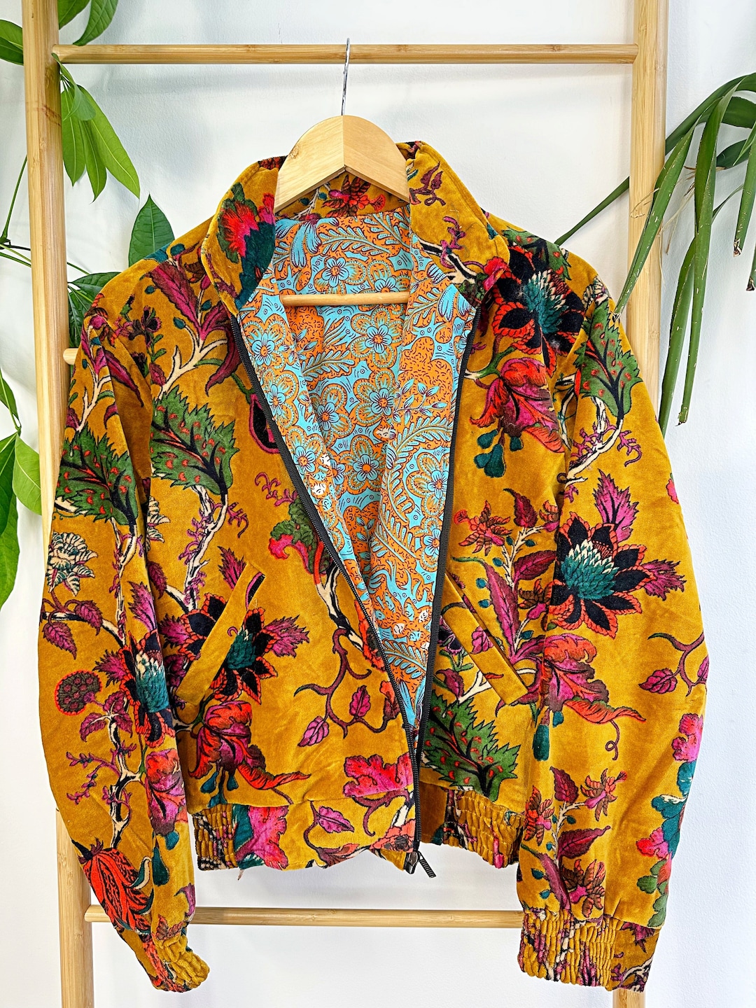Luxury Velvet Boho Bomber Jacket Quirky Floral Layer Dinner Chic Bolero ...