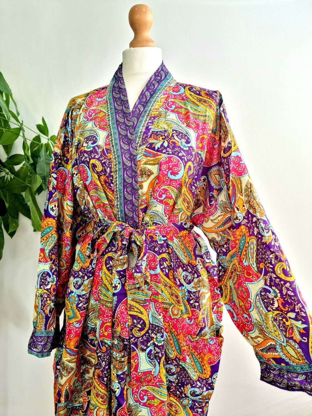New Silky Sari Boho Kimono Regal House Robe - Luxury Lounge Digital ...