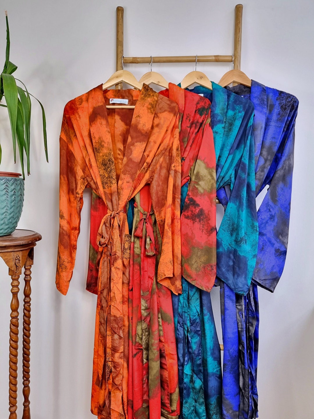 Men's Silky Blend Boho Kimonos Man House Beach Artist Robe - Autumn ...