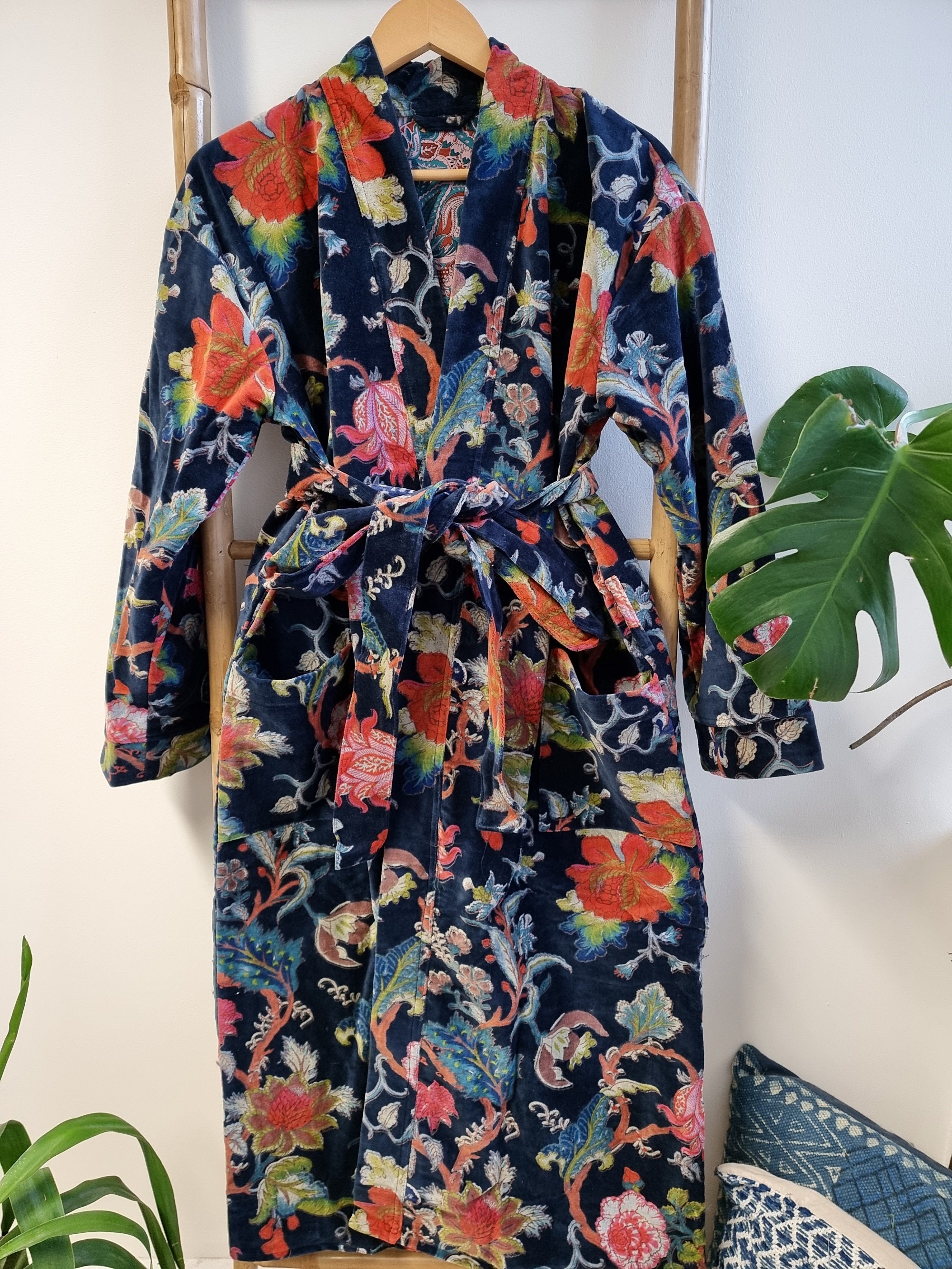 Luxury Velvet House Robe Unisex Kimono Boho Jacket Reversible | Etsy UK