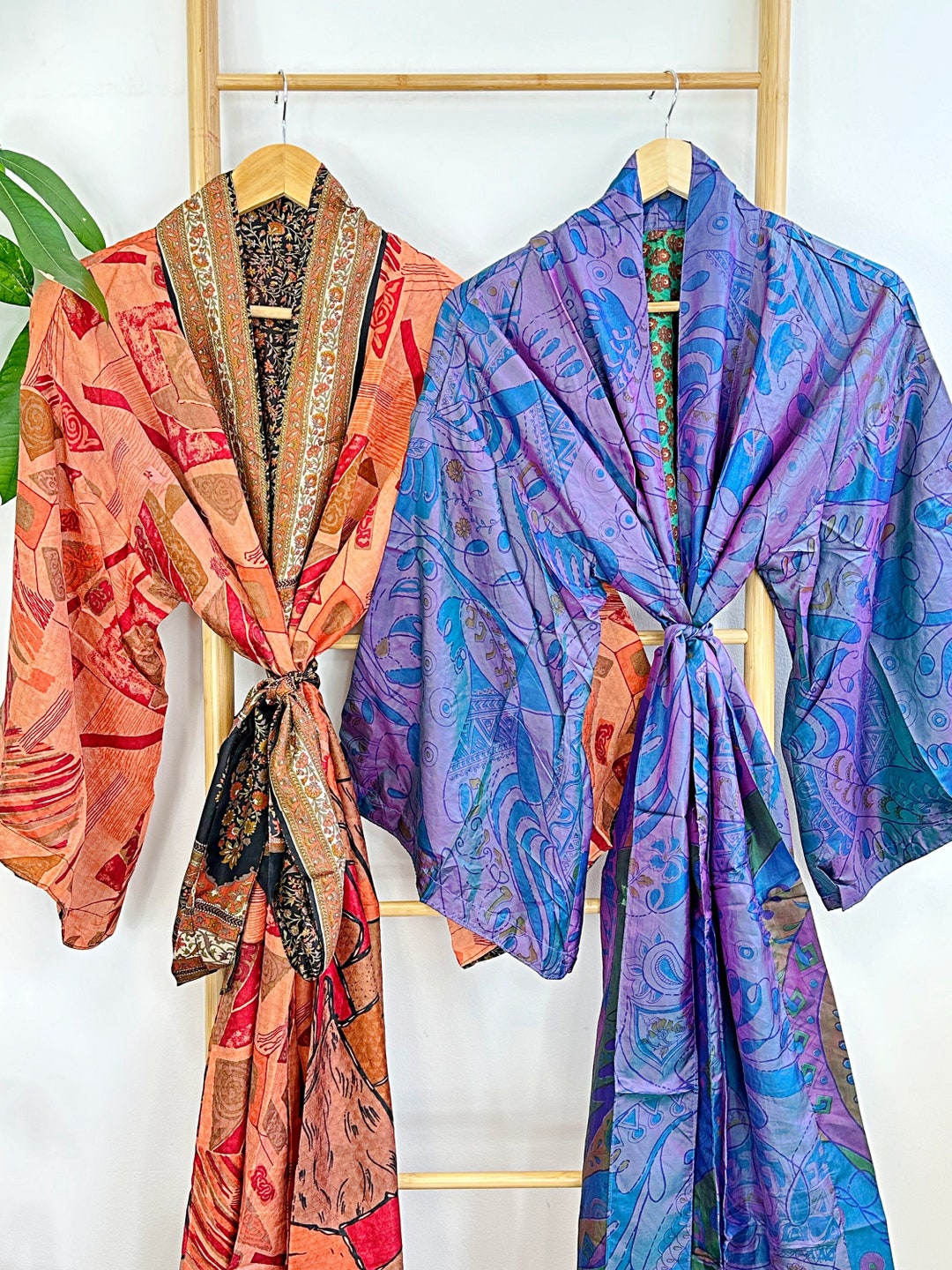 Men's Luxury Pure Silk Reversible Recycled Vintage Sari Boho Kimono ...