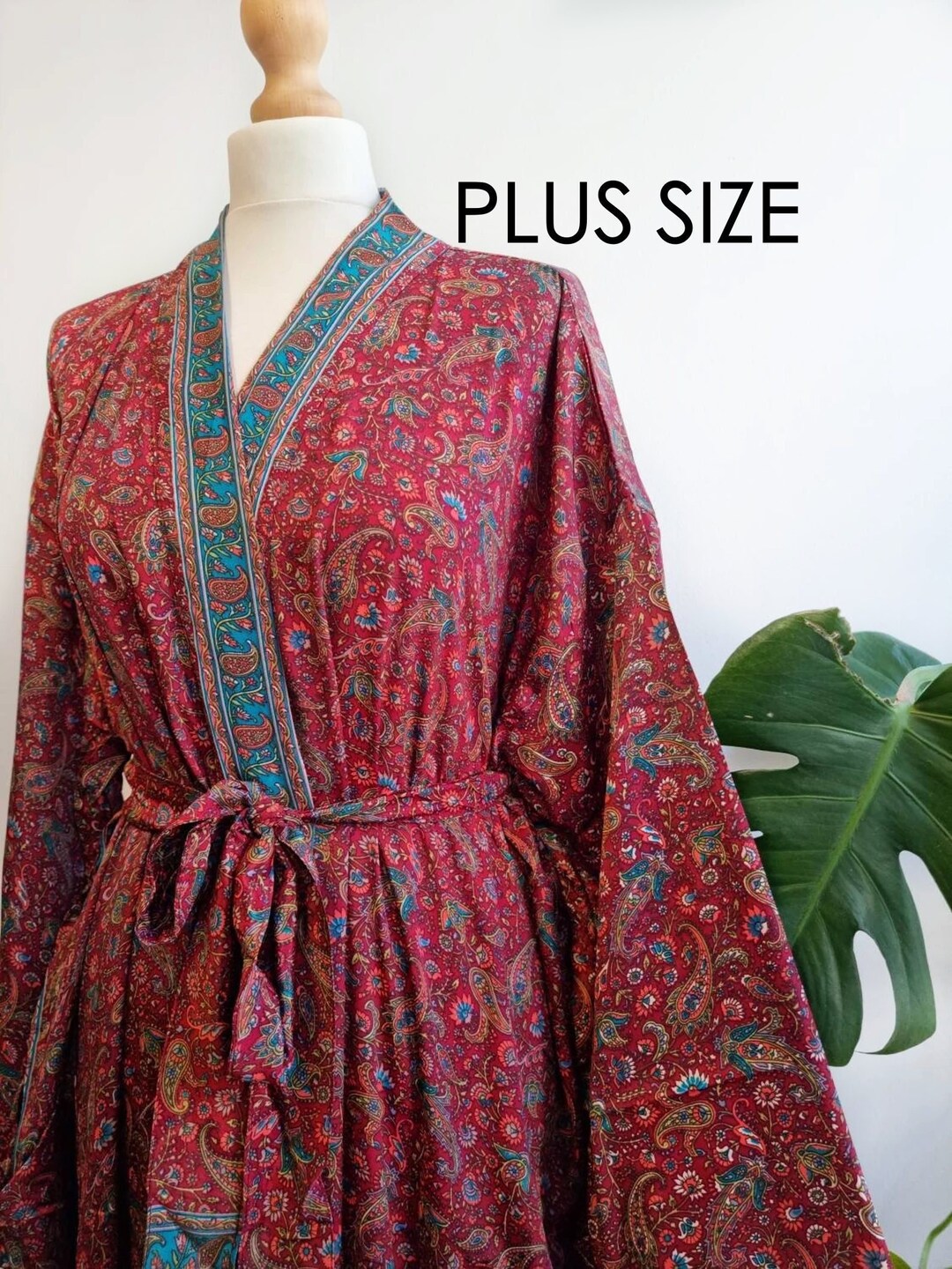 Plus Size New Silky Sari Boho Kimono House Robe Luxury Lounge Digital ...