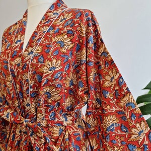 Pure Cotton Handprinted House Robe Summer Kimono | Floral Beach Coverup ...