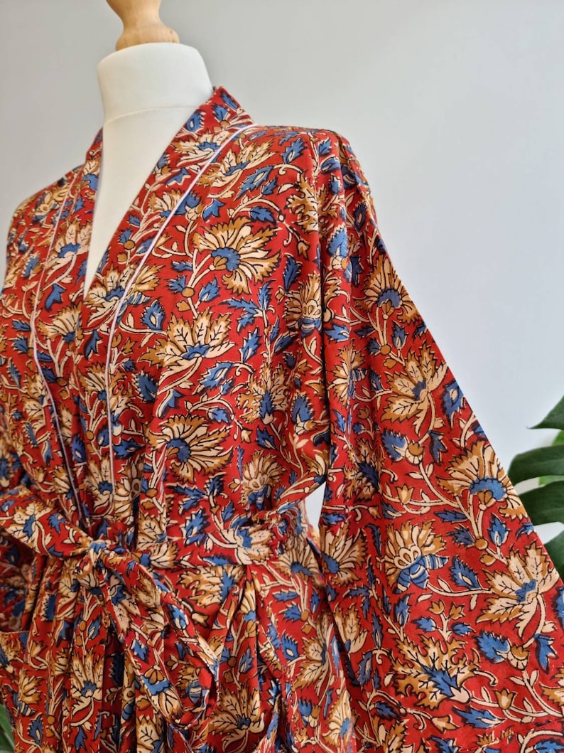 Pure Cotton Handprinted House Robe Summer Kimono Floral - Etsy UK