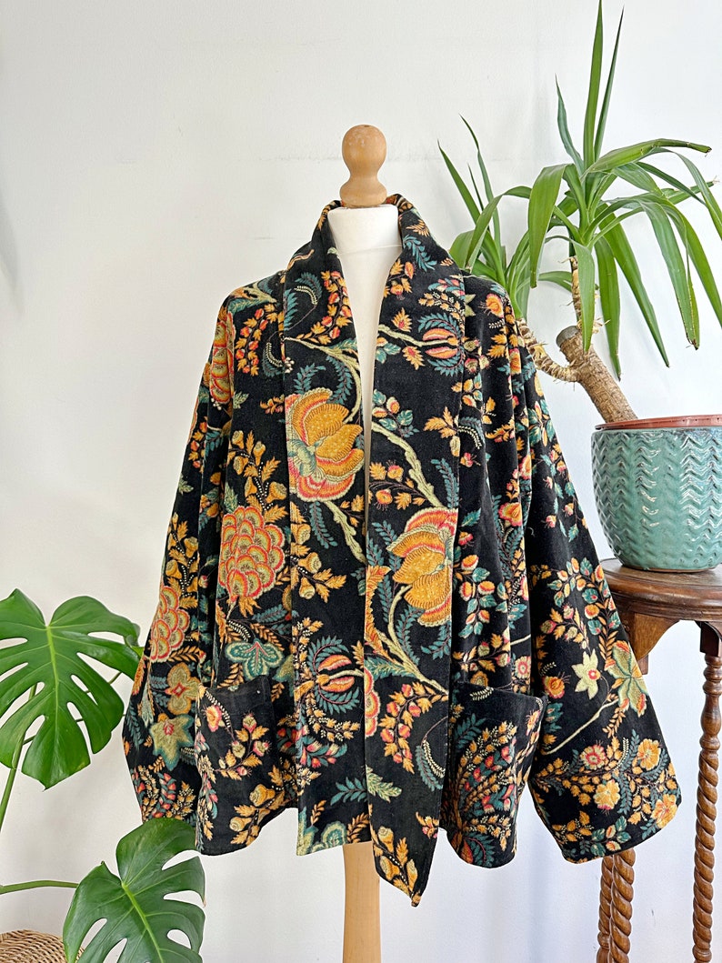 Luxury Velvet Boho Quirky Floral Layer Dinner Chic Coat Bomber Jacket ...