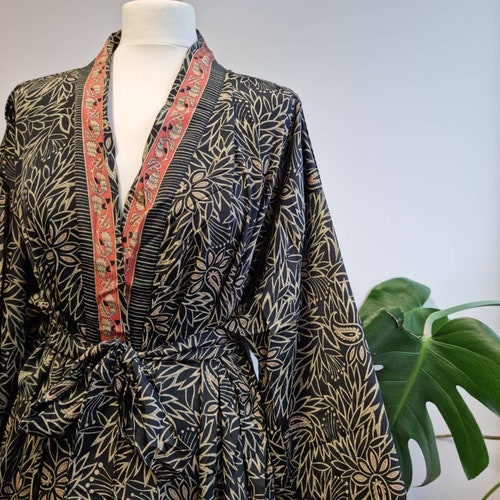 New Silk Sari Boho Kimono Regal House Robe Luxury Lounge - Etsy