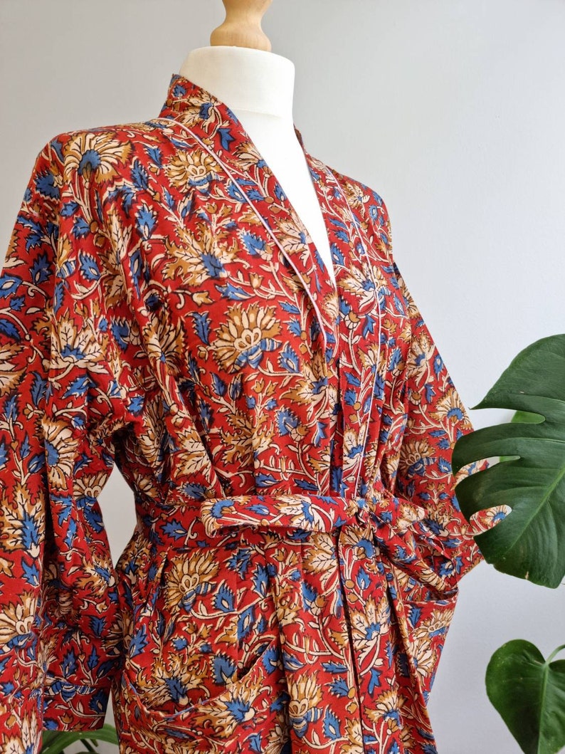 Pure Cotton Handprinted House Robe Summer Kimono Floral - Etsy UK